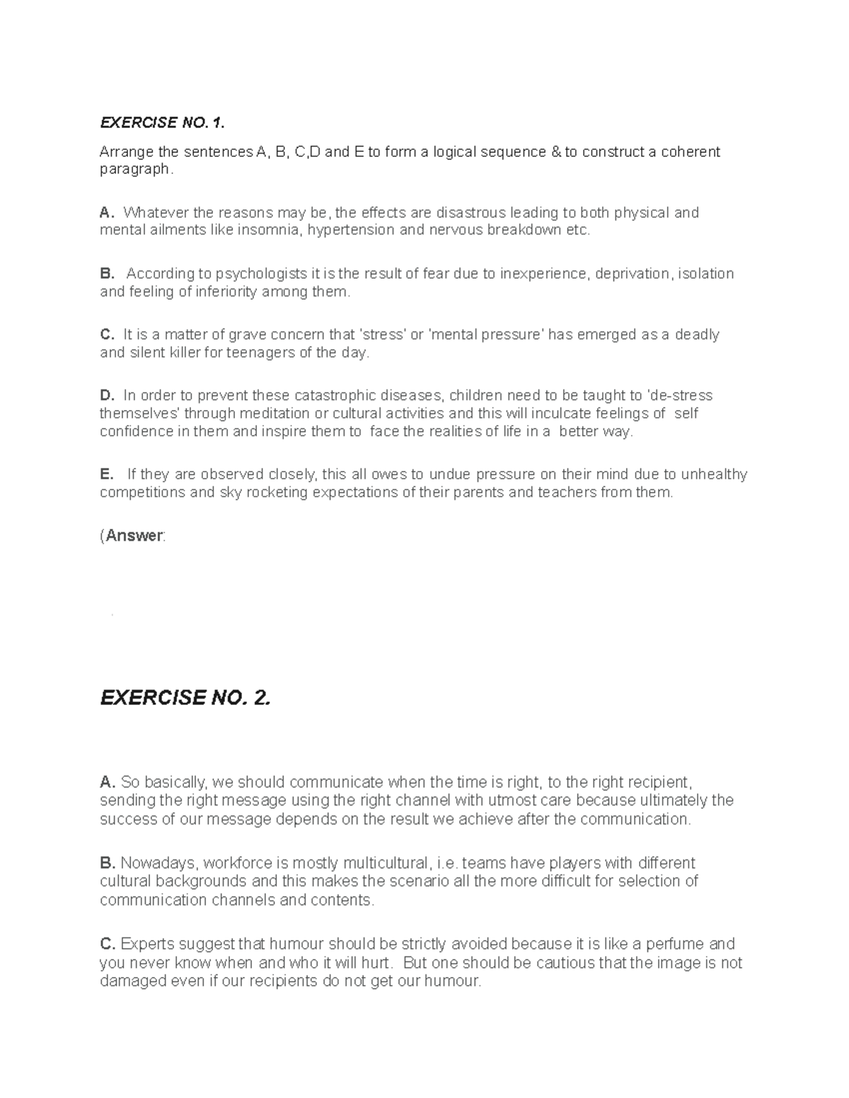 Exercise on sequences and then - EXERCISE NO. 1. Arrange the sentences ...