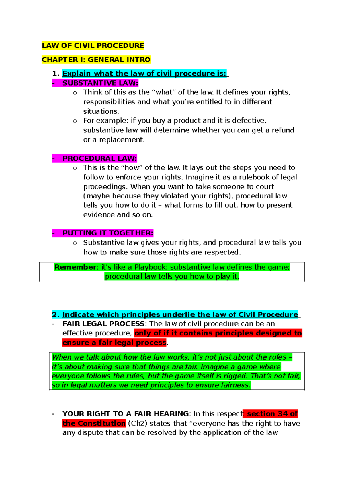 REAL Notes - LAW OF CIVIL PROCEDURE CHAPTER I: GENERAL INTRO Explain ...