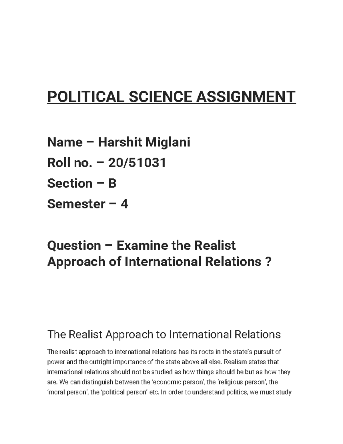 Political science assignment main (51031) - POLITICAL SCIENCE ...