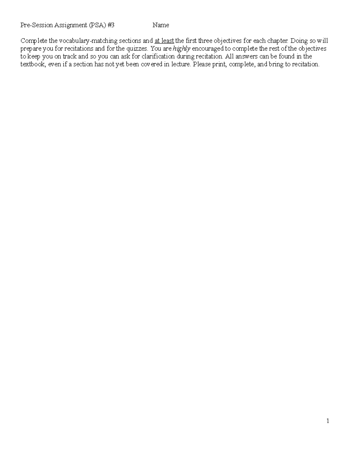 PSA.4 sp18 - The assignment for recitation Bio 103 - Pre-Session ...