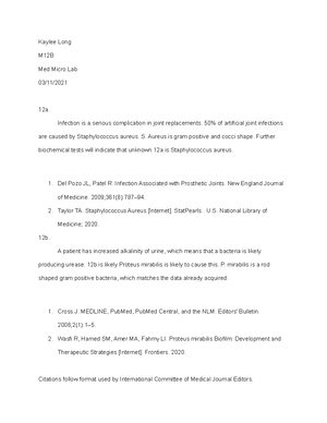 Gram Stain Lab Report - Gram Stain of Unknown 12B Kaylee Long Medical ...