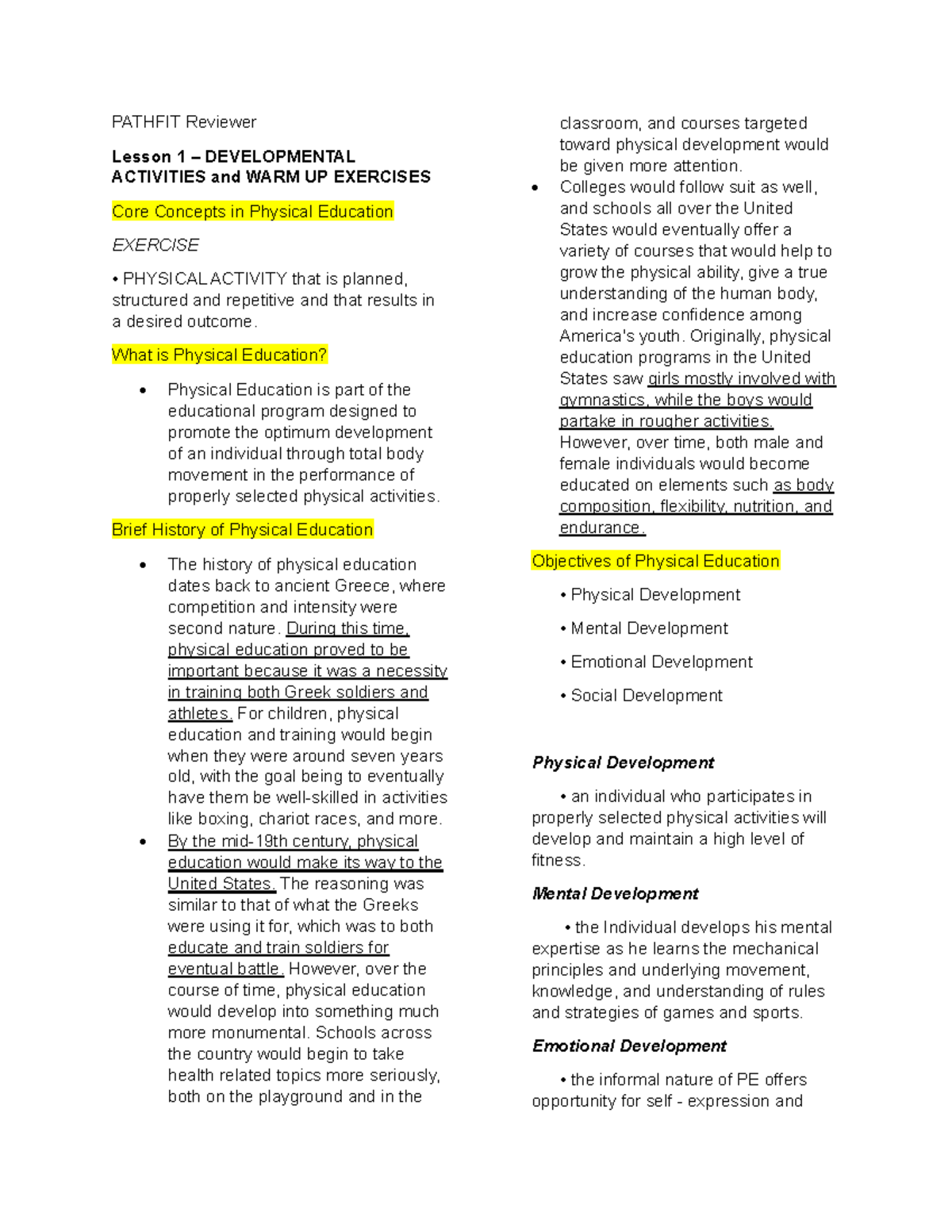 Path Fit 1 Reviewer - PATHFIT Reviewer Lesson 1 – DEVELOPMENTAL ...