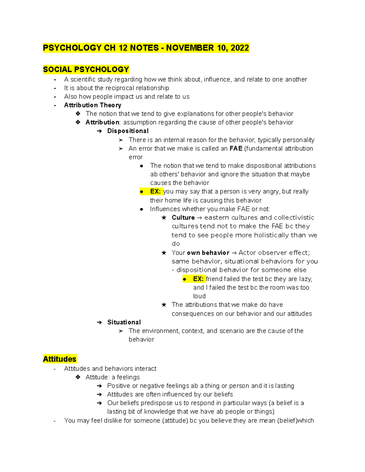 Psych CH 12 Notes - PSYCHOLOGY CH 12 NOTES - NOVEMBER 10, 2022 SOCIAL ...