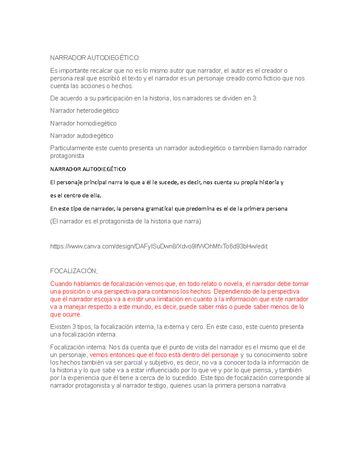 Datos Importantes - Tipos de narradores - NARRADOR AUTODIEGÉTICO: Es ...