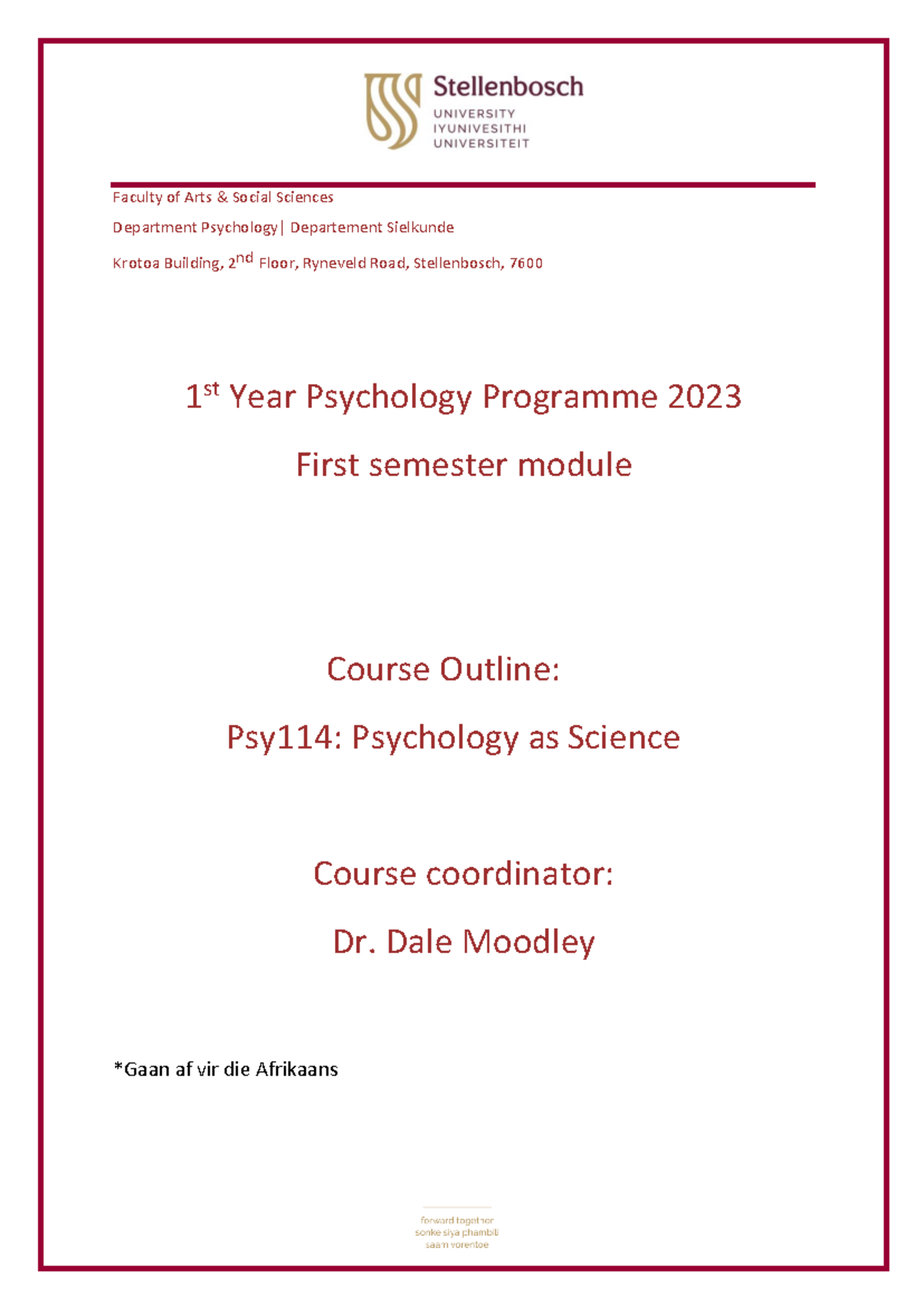 Psychology 114 Course Outline 2023 - Faculty of Arts & Social Sciences ...