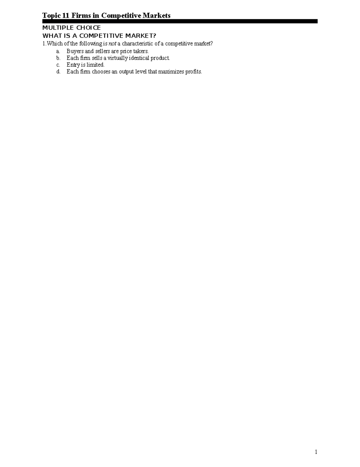 Topic 11 Firms in Competitive Markets - Topic 11 Firms in Competitive ...