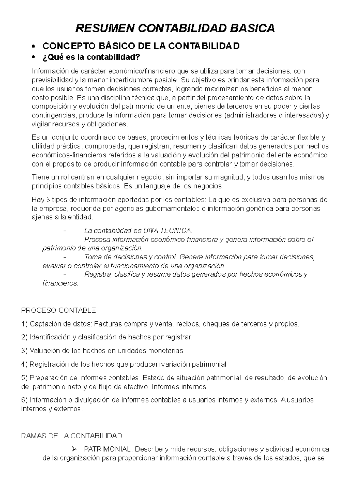 Resumen parcial 1 - Contabilidad para no contables - RESUMEN CONTABILIDAD BASICA CONCEPTO BÁSICO ...