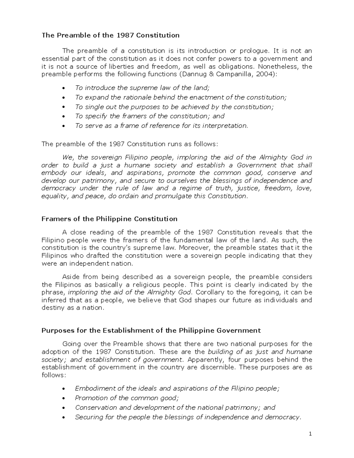 The preamble of the 1987 constitution ( midterm) - 1 The Preamble of ...