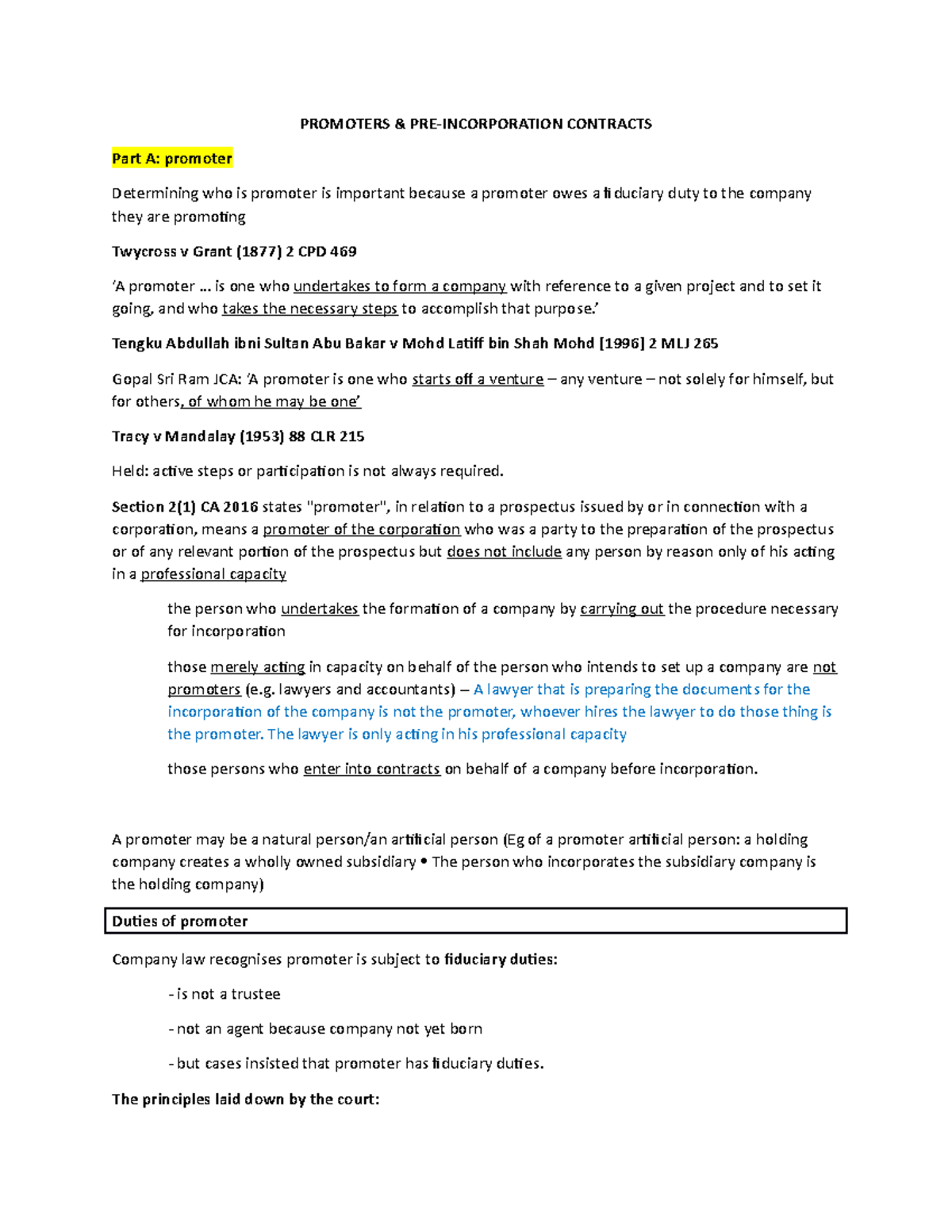 Topic 2 -promoter and the pre- incorporation contract - PROMOTERS & PRE ...
