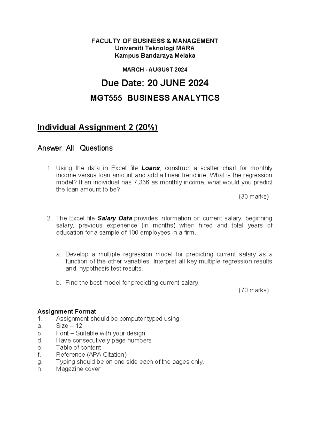 Individual Assignment 2- MGT555 -(20%) - FACULTY OF BUSINESS & MANAGEMENT Universiti Teknologi ...