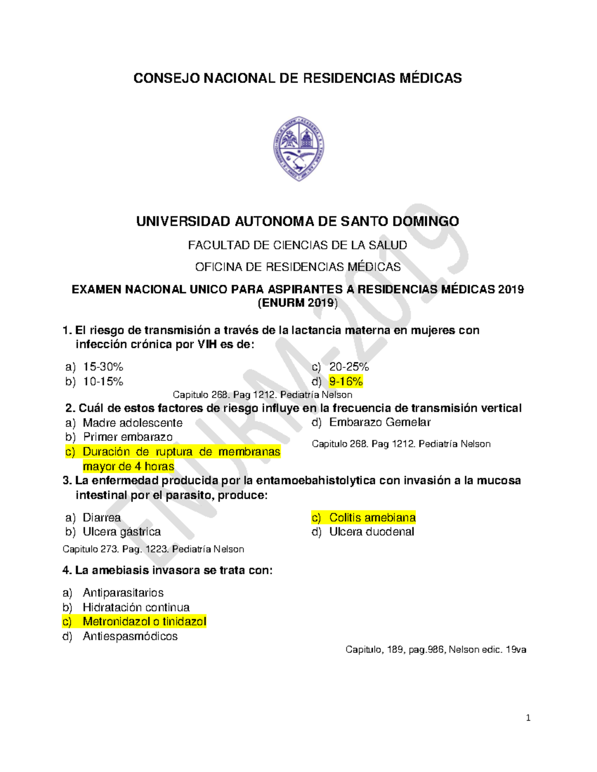 Enurm 20 1 9 - Examen unico de residencia medica - CONSEJO NACIONAL DE ...