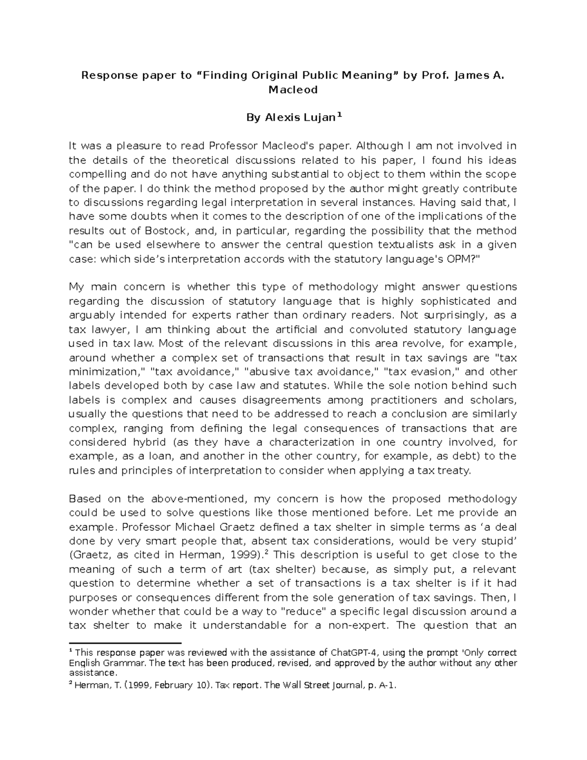 Response paper Week 11 - Alexis Lujan - Response paper to “Finding ...