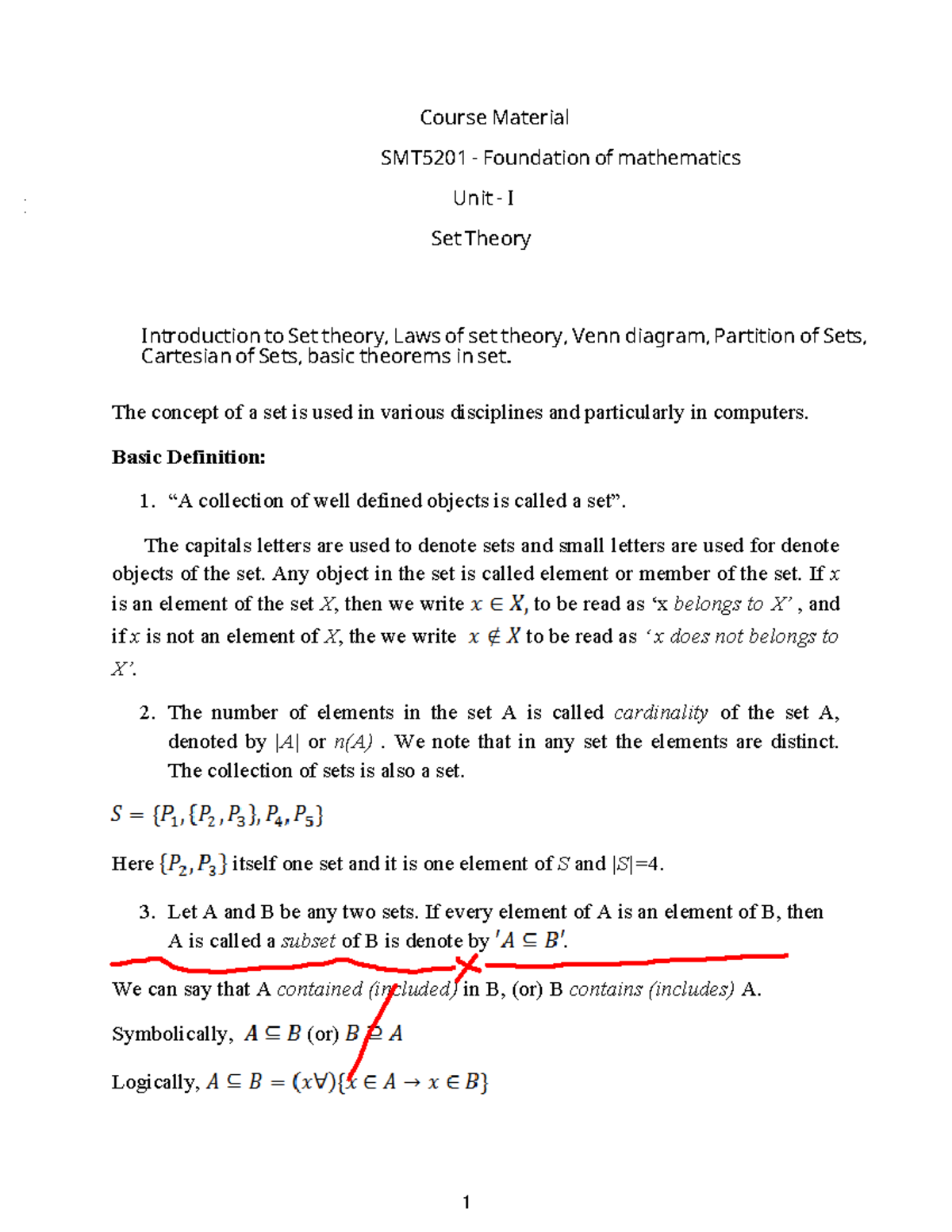 Sets Basics- Unit 1 - UNIT II SET THEORY The concept of a set is used ...