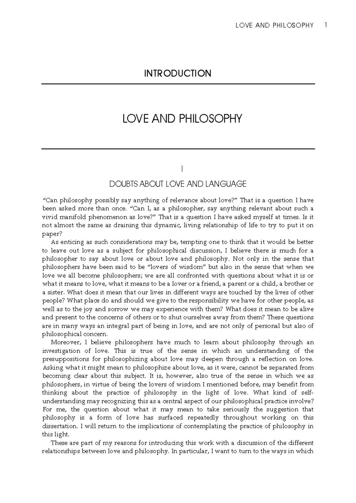 Introduction - aaa - INTRODUCTION LOVE AND PHILOSOPHY I DOUBTS ABOUT ...