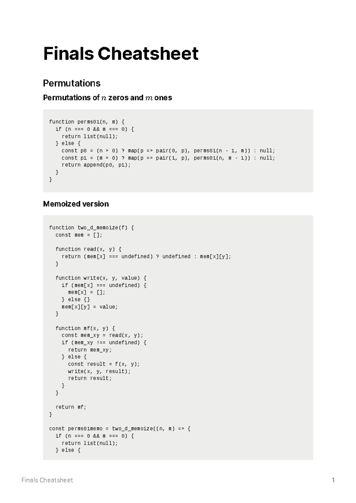 Finals Cheatsheet - Finals Cheatsheet Permutations Permutations of ...