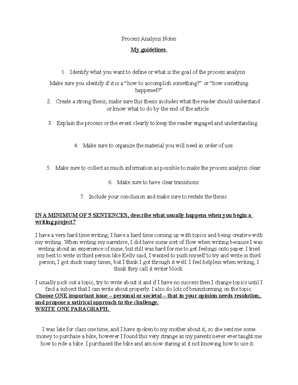 Process Analysis - Make sure to have clear transitions Include your ...