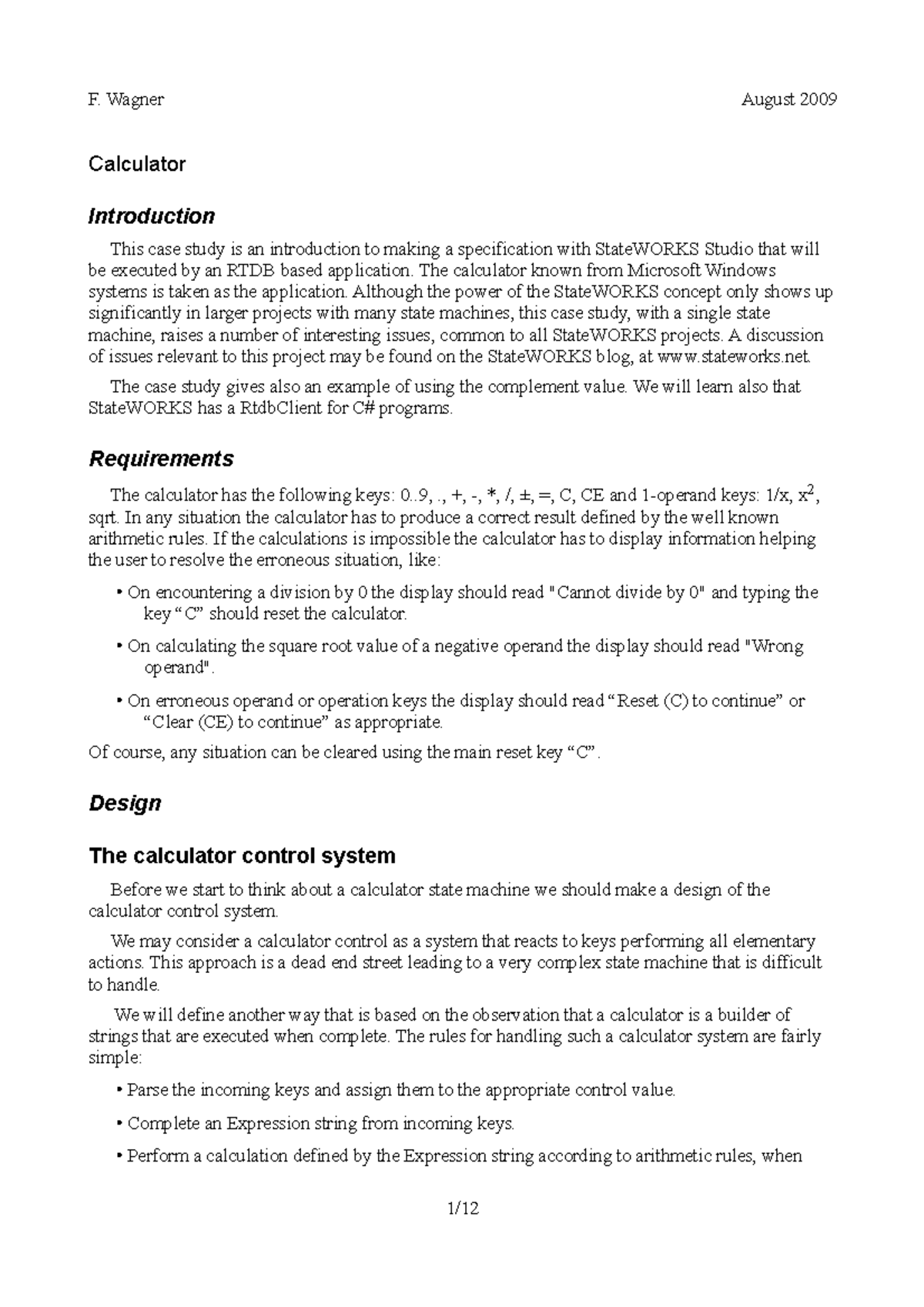 Calculator-doc-se - F. Wagner August 2009 Calculator Introduction This ...