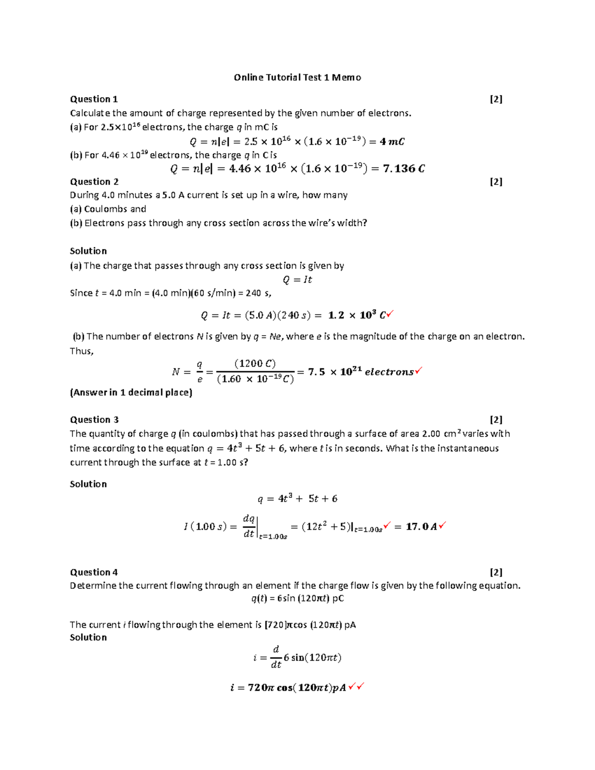 Online Tutorial Test 1 Memo Online Tutorial Test 1 Memo Question 1 2 Calculate The Amount