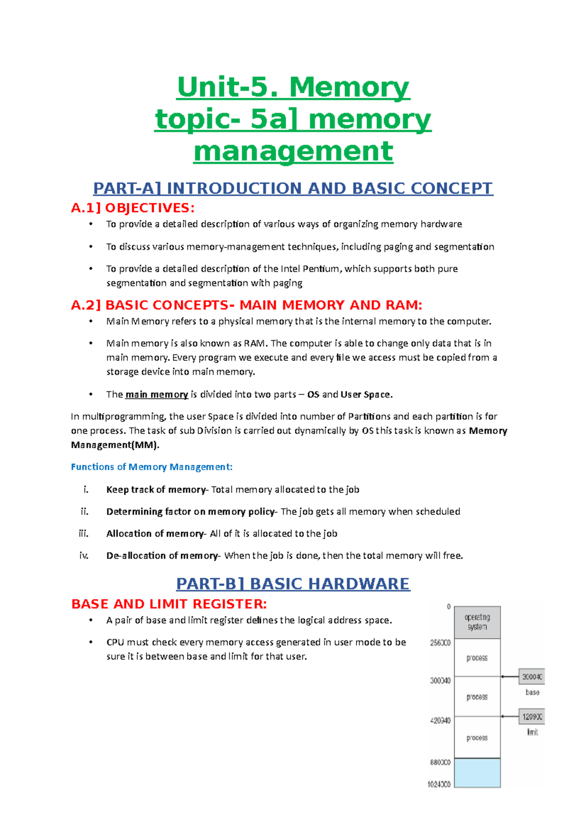 Memory Management - This note contains the following topics: Basic ...