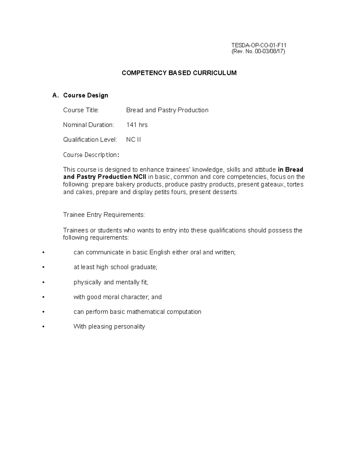 CBC Bread AND Pastry - CBC BPP - TESDA-OP-CO-01-F (Rev. No. 00-03/08/17 ...