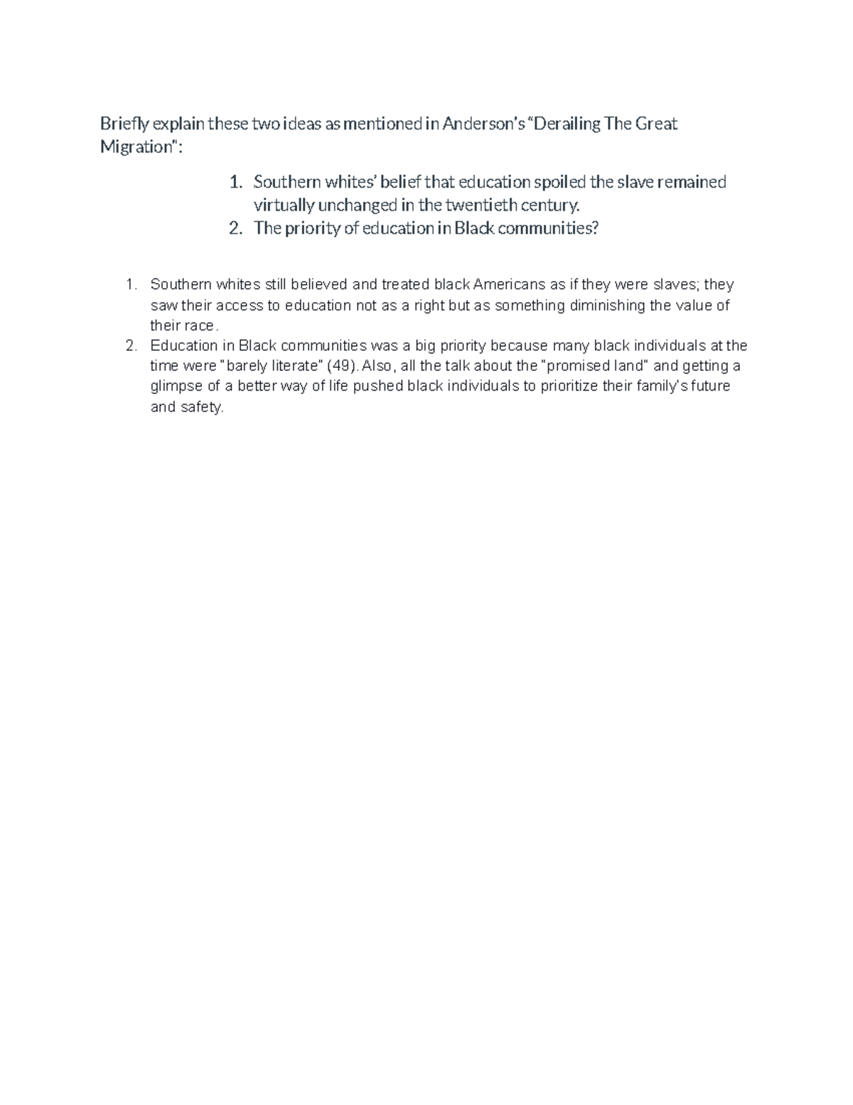 Derailing The Great Migration Questions - Briefly explain these two ...