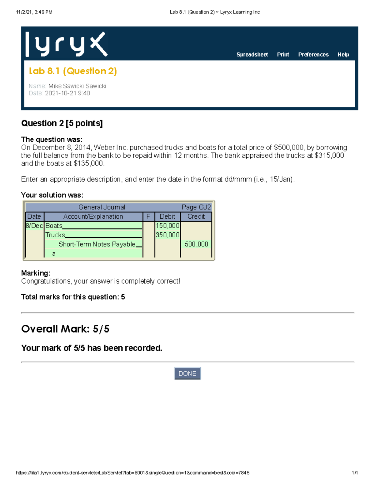 Lab 8.1 (Question 2) Lyryx Learning Inc - 11/2/21, 3:49 PM Lab 8 ...