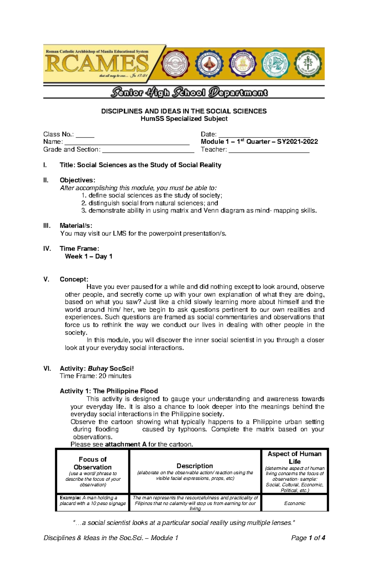 DISS Module 1 Social Sciences as the Study of Social Reality ...
