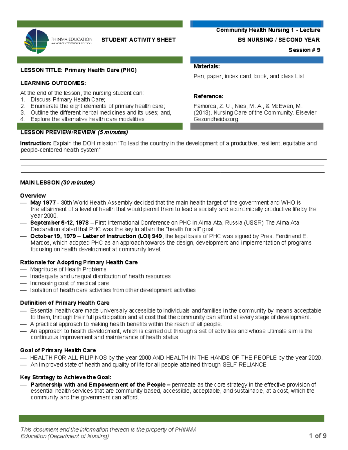 CHN1 Lec Session #9 SAS - Student Activity Sheets - This document and ...