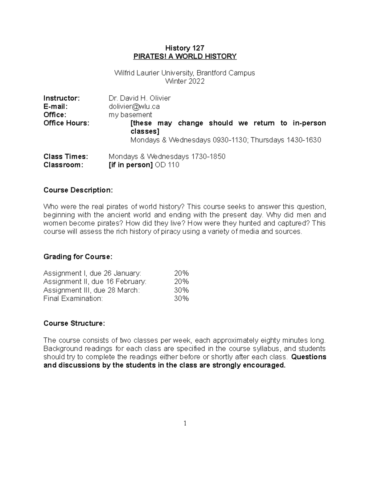 2020 Pirates History Course Syllabus - History 127 PIRATES! A WORLD ...
