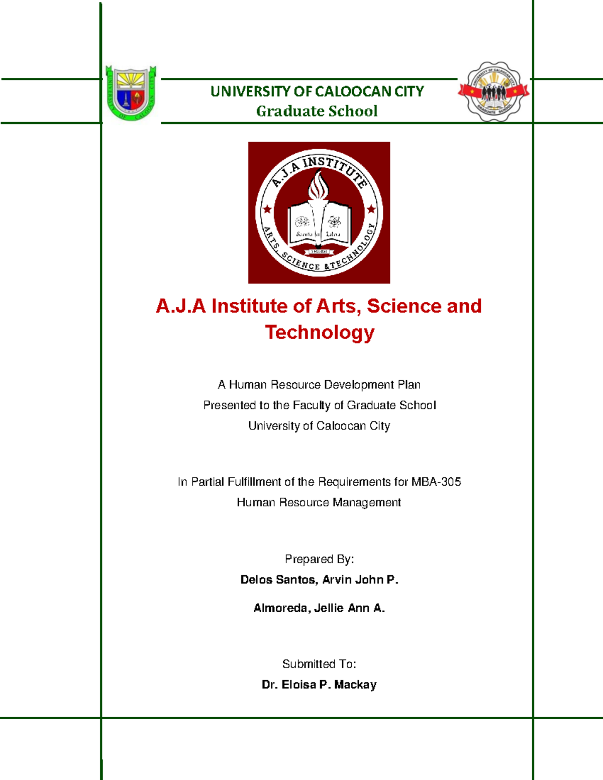 HRDM PLAN - A sample HRDM Plan - 1 | Page Graduate School A.J Institute ...