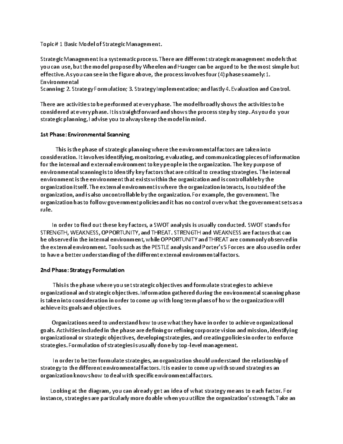 Model of Strategic Management - Strategic Management is a systematic ...