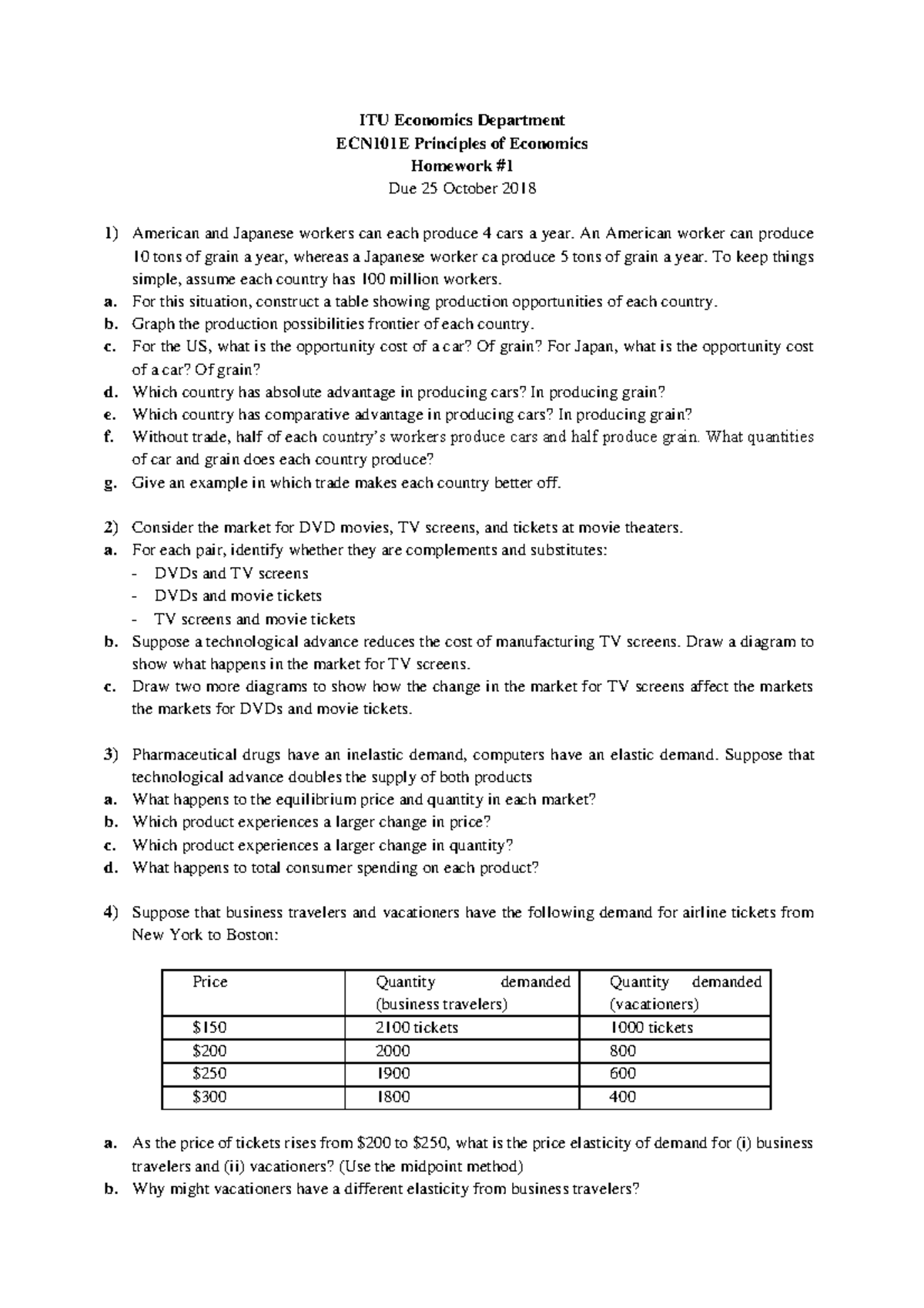 2018 Fall HW 1 Principles of Microeconomics - Warning: TT: undefined function: 32 ITU Economics ...