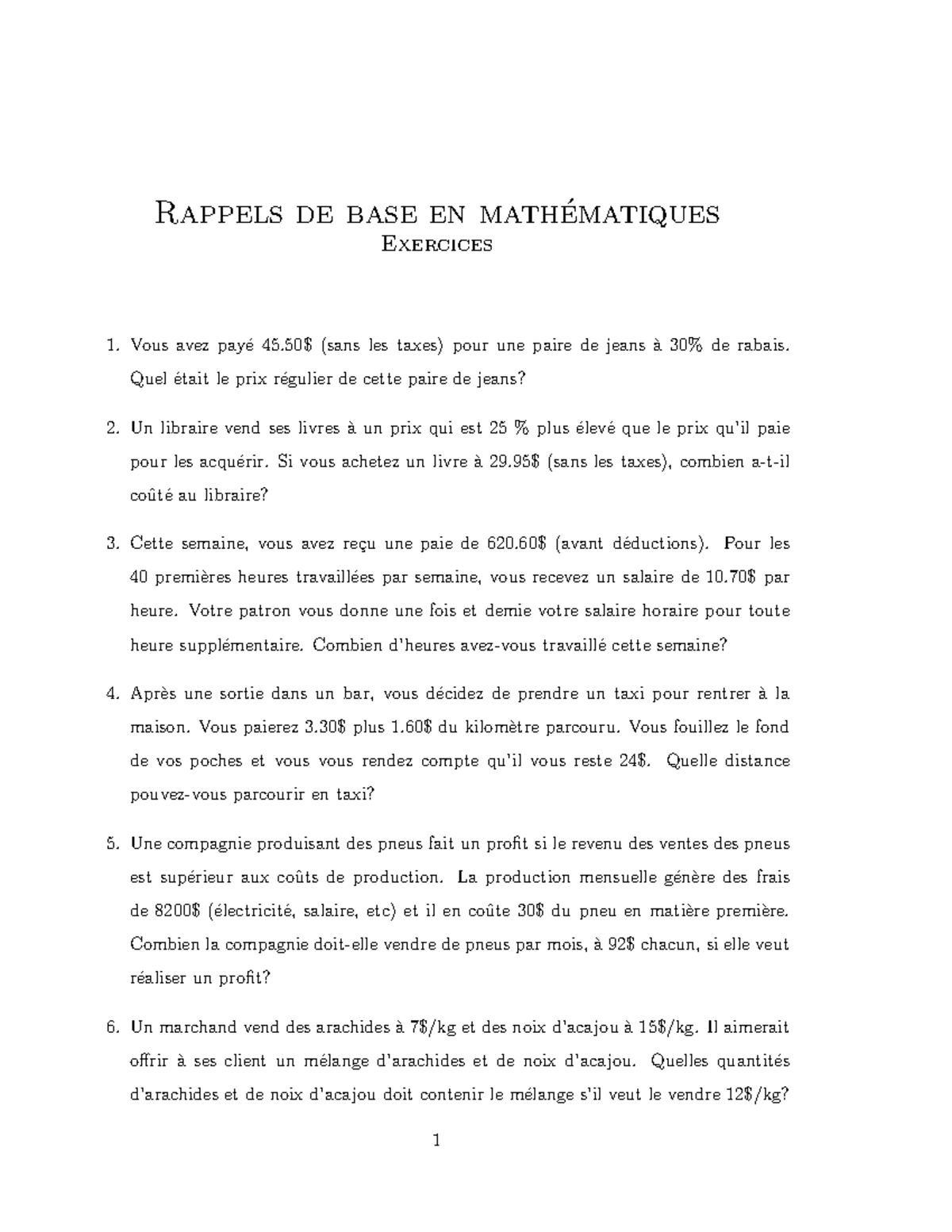 S01 Rappels de base en mathématique - Exercices - Rappels de base en ...