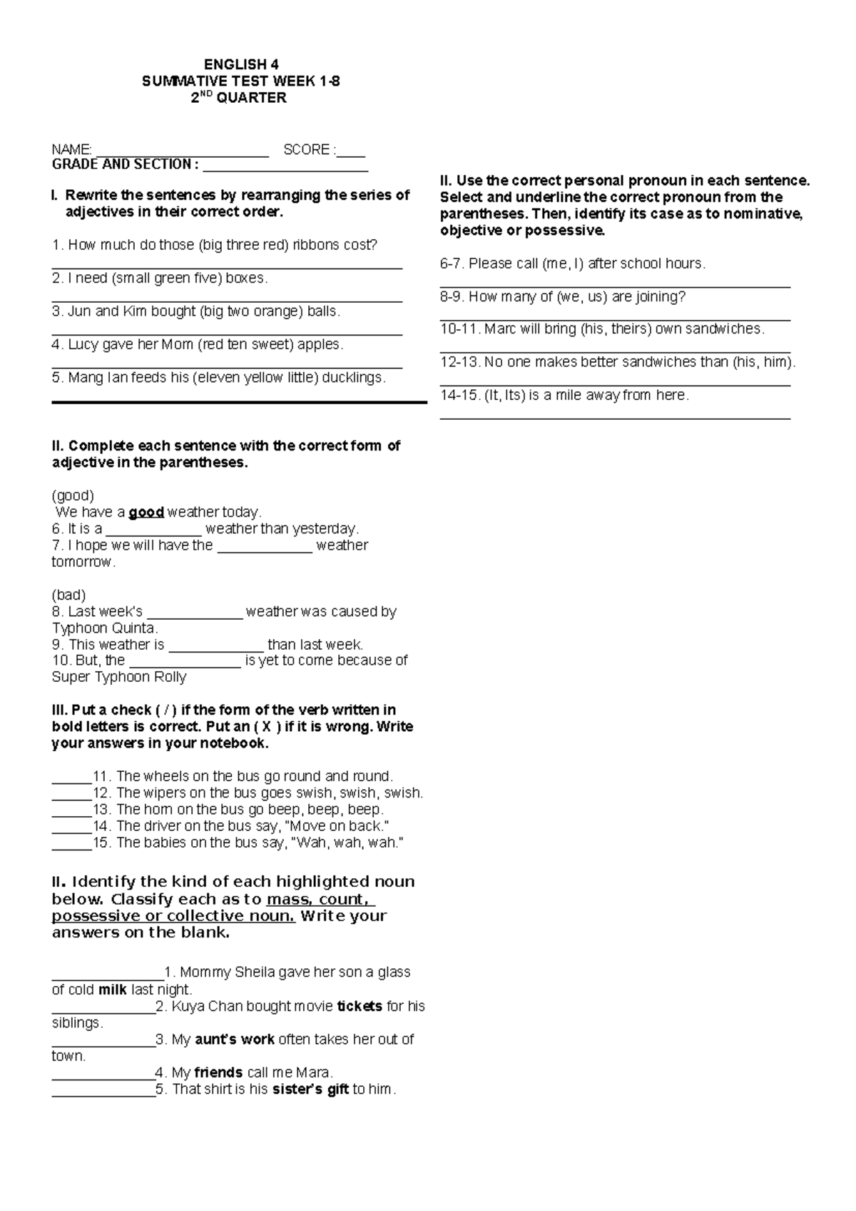 Science 4 ST1 Q2 (1) (Auto Recovered) - ENGLISH 4 SUMMATIVE TEST WEEK 1 ...