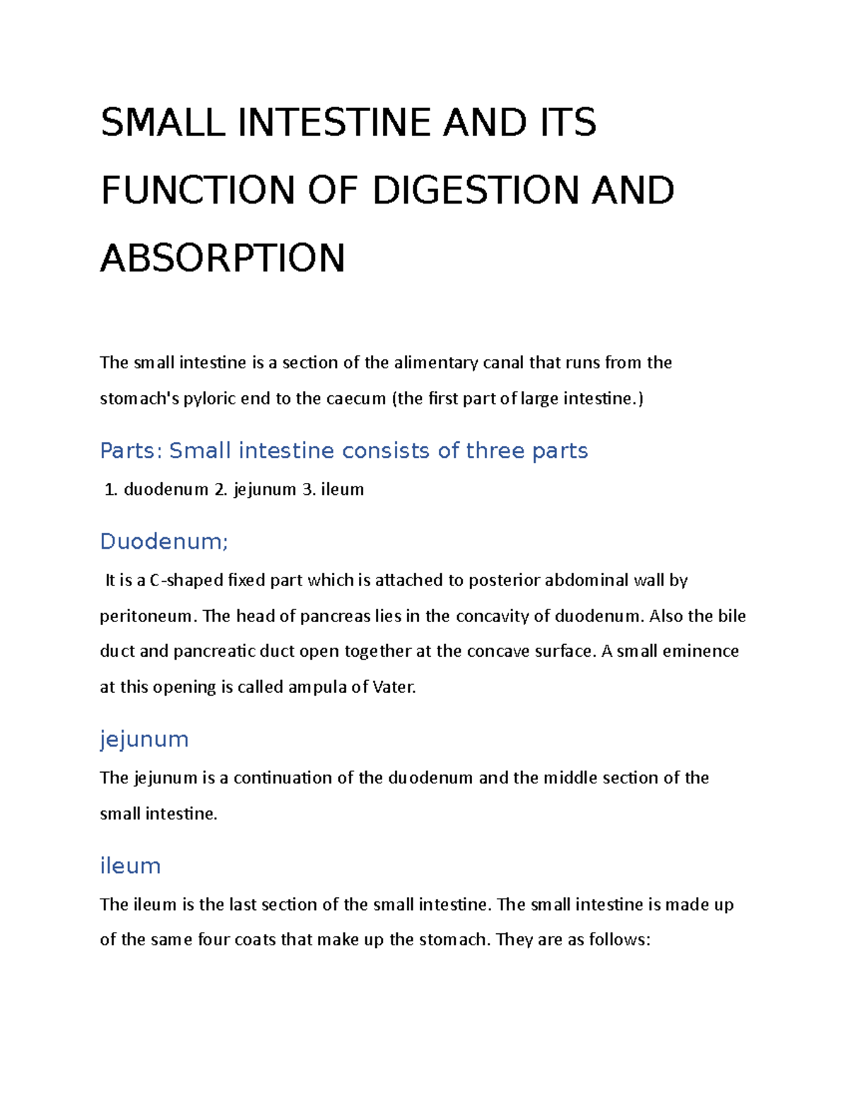 Small Intestine AND ITS Function OF Digestion AND Absorption - SMALL ...