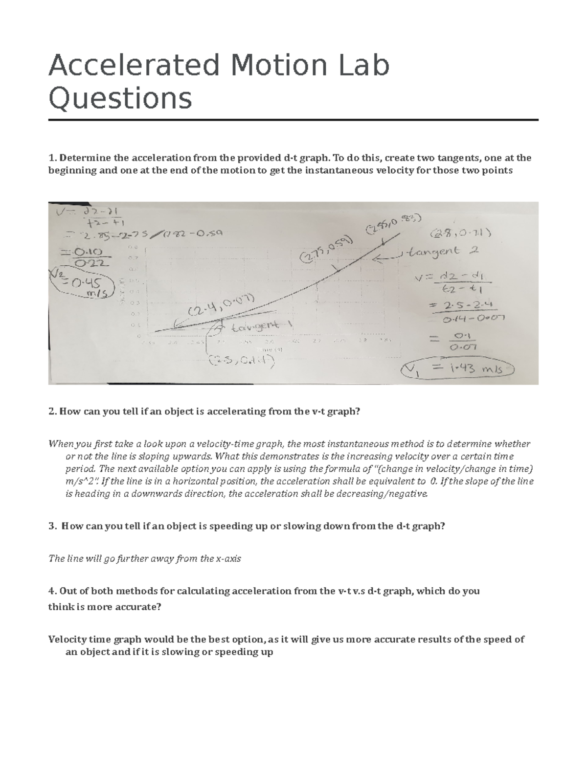 Motion Lab questions - Accelerated Motion Lab Questions Determine the ...
