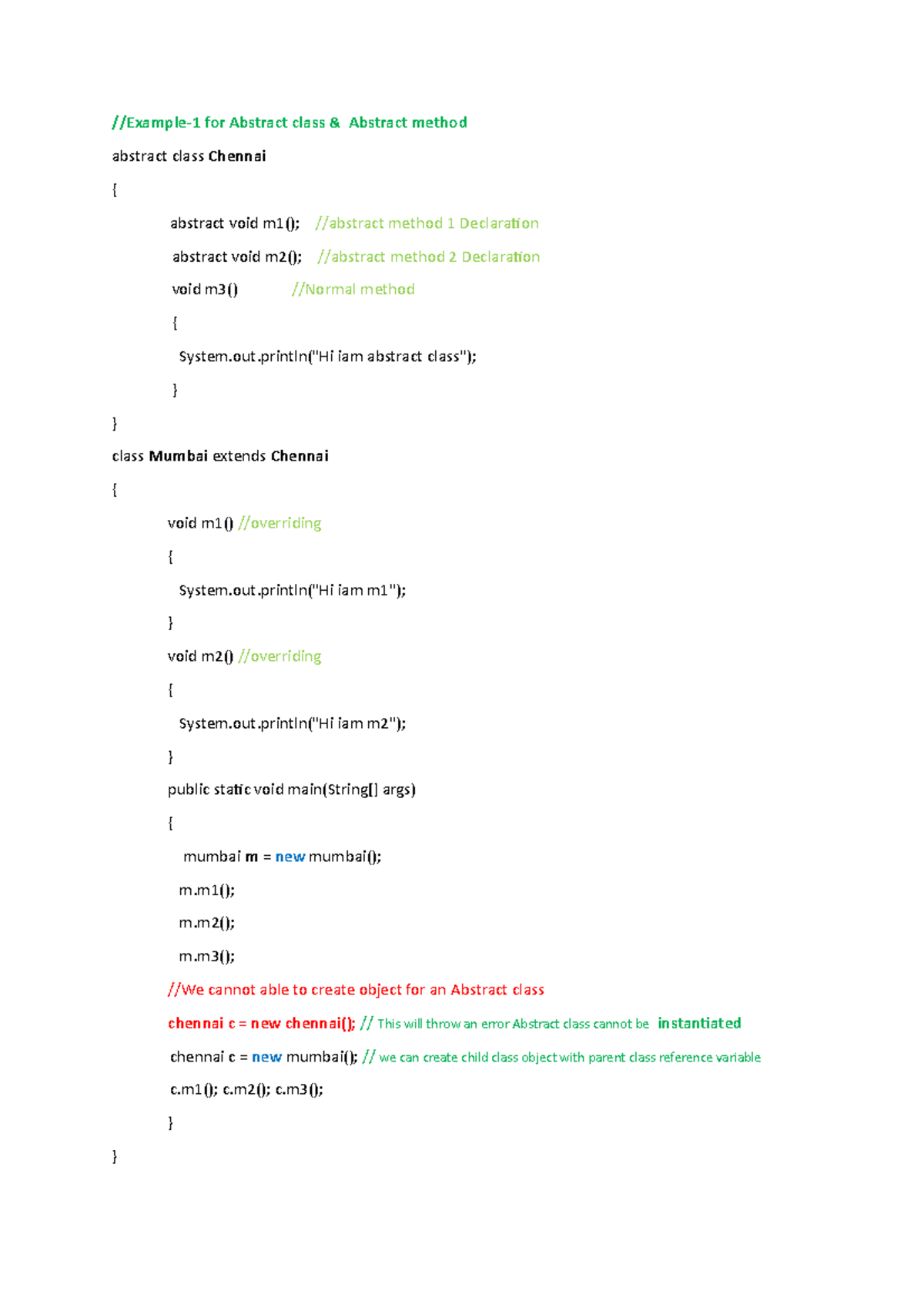 Abstract Class Example Example 1 For Abstract Class And Abstract Method Abstract Class Chennai