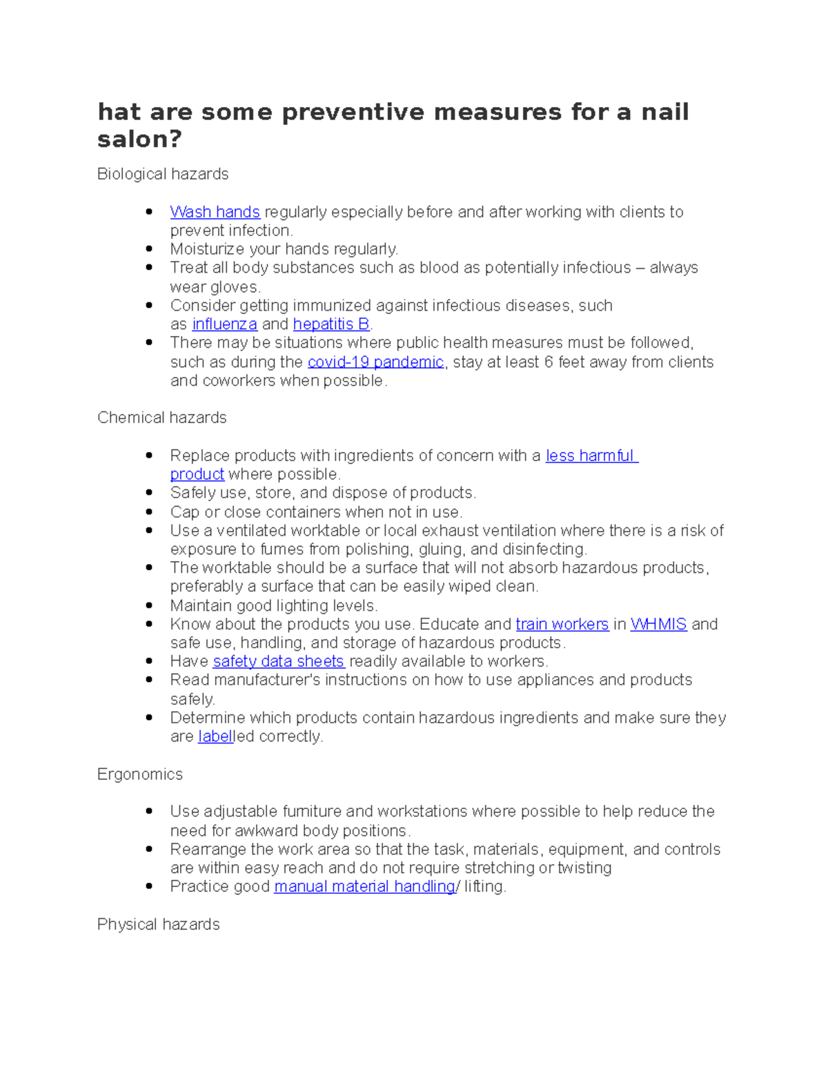 Topic TLE - hat are some preventive measures for a nail salon ...