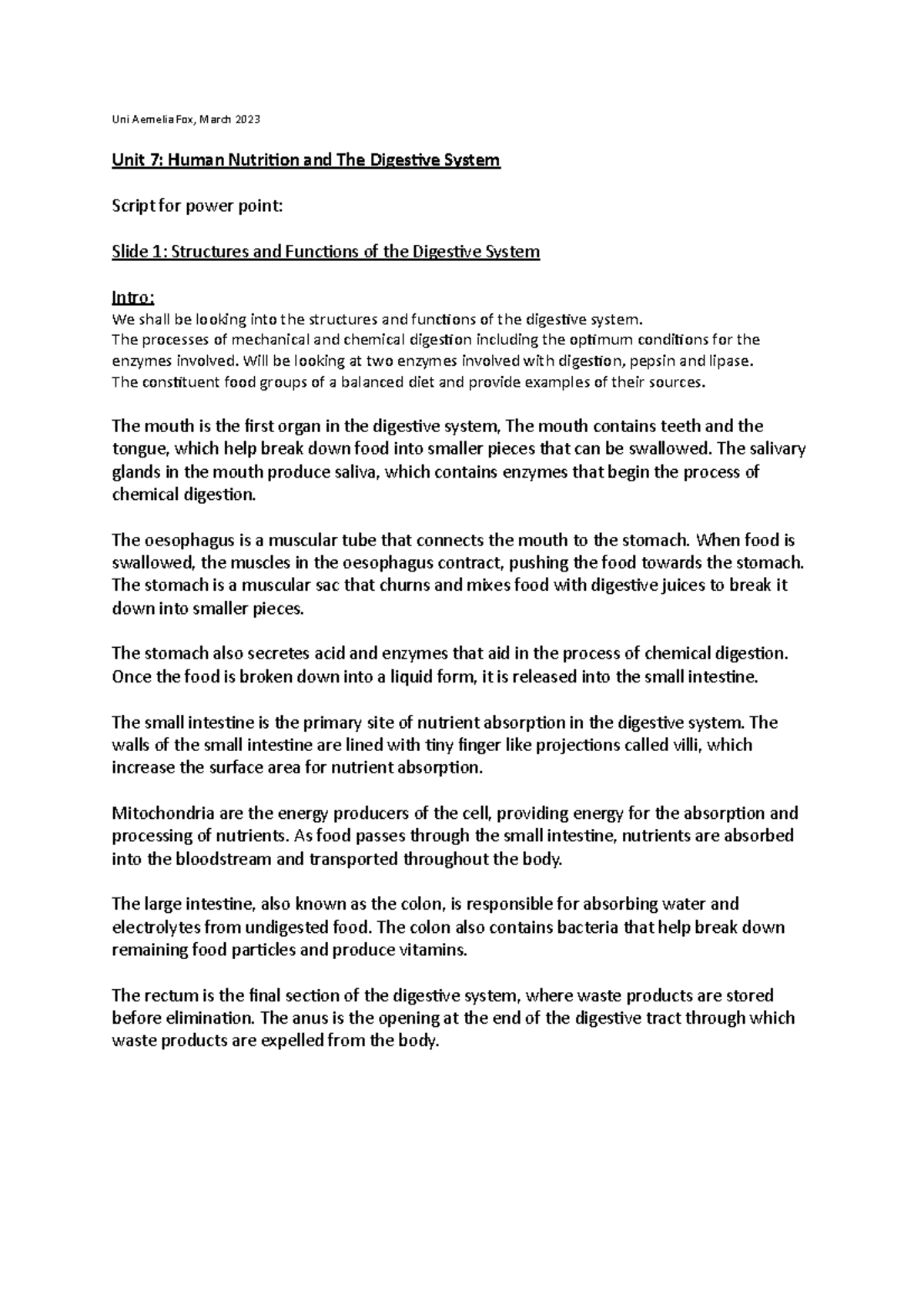 Unit 7- Script - Distinction received - Uni Aemelia Fox, March 2023 ...