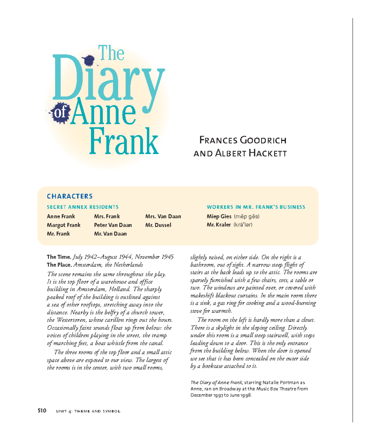 The Diary of Anne Frank Text 1 - The Time. July 1942–August 1944 ...