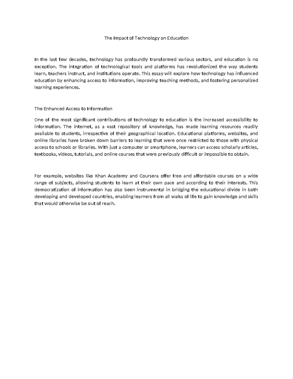 The Impact of Technology on Education - The integration of ...