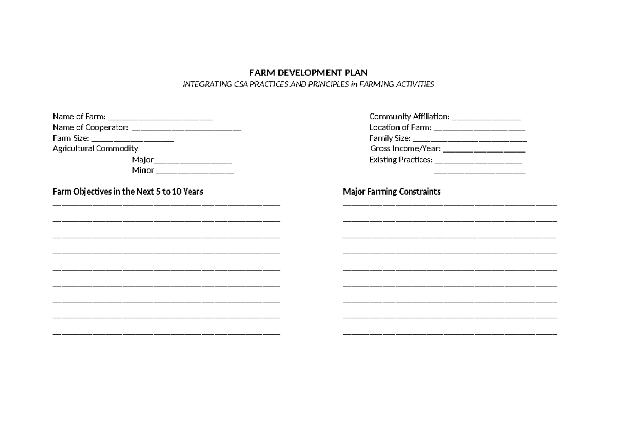 FORM 1 CSA Site Devt Plan - FARM DEVELOPMENT PLAN INTEGRATING CSA ...