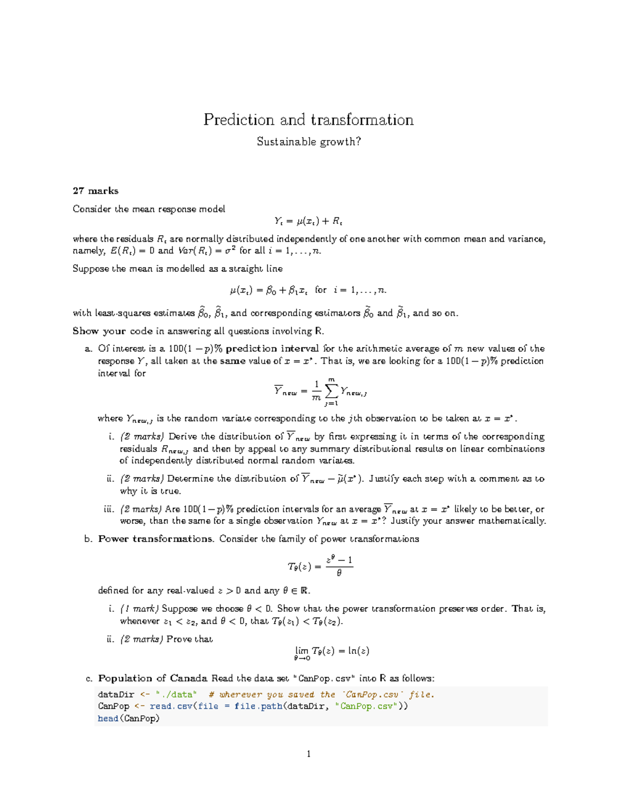 Prediction - assignment 2 - Prediction and transformation Sustainable growth? 27 marks Consider ...
