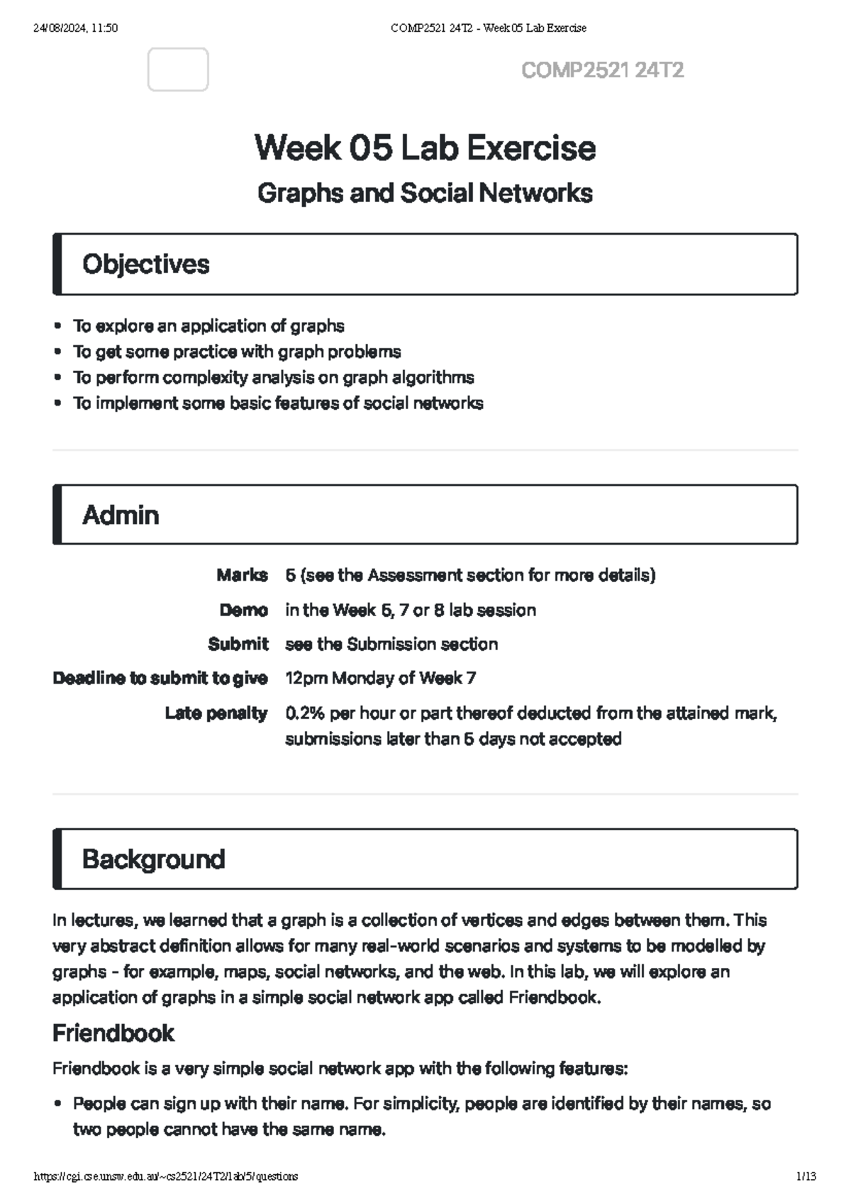 COMP2521 24T2 - Week 05 Lab Exercise - Week 05 Lab Exercise Graphs and ...