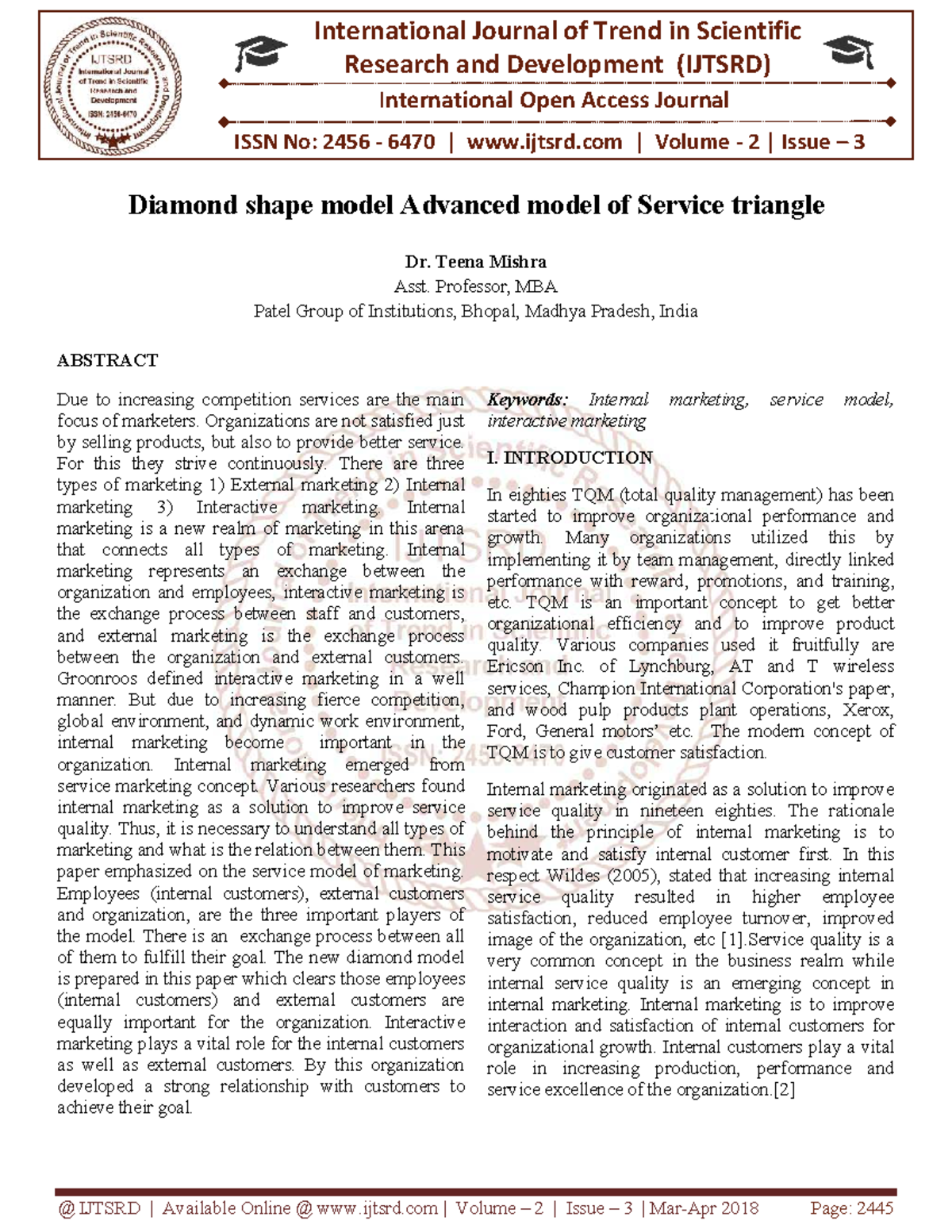 International Research Diamond shape mode - @ IJTSRD | Available Online ...