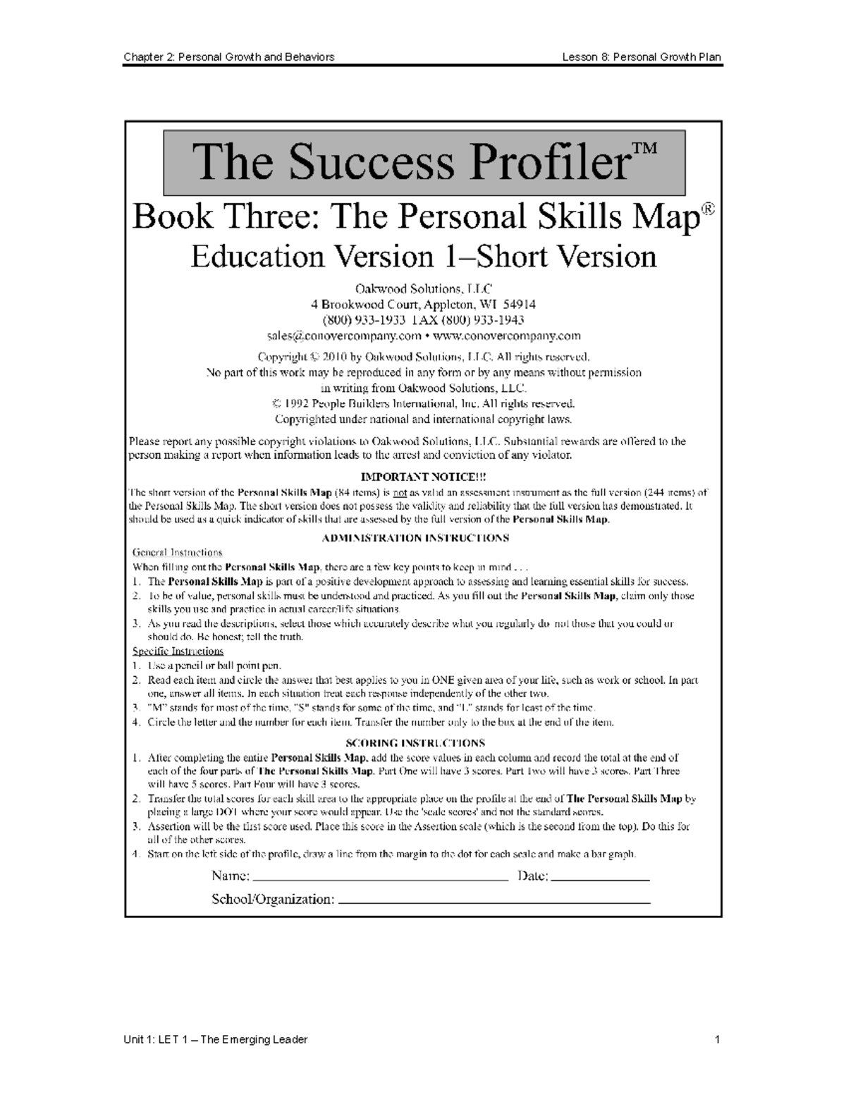U1C2L8 - The Success Profiler - The Personal Skills Map - Studocu