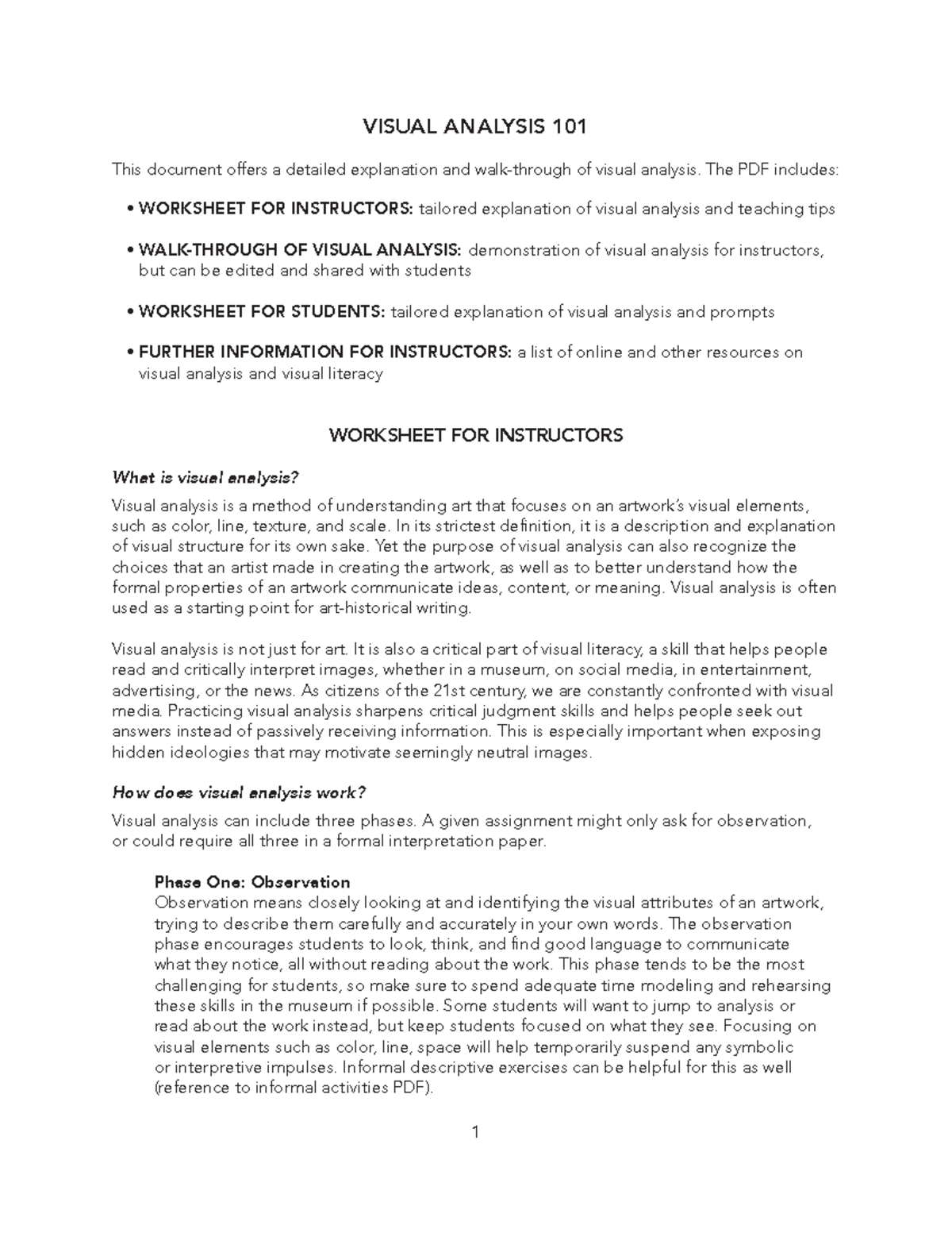 HFJ Visual Analysis 101 draft 2 2019 (dbf) - VISUAL ANALYSIS 101 This ...