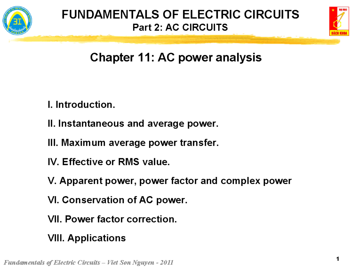 EE3726 - Chapter 11 - AC power analysis - 1 FUNDAMENTALS OF ELECTRIC ...