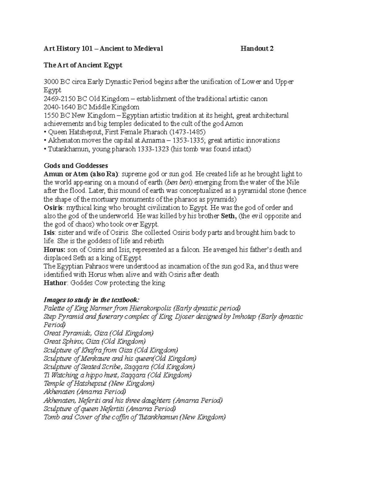 Art History 101 Handout 2 - Art History 101 – Ancient to Medieval ...
