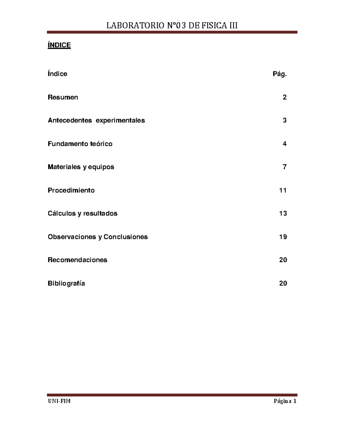 3er Informe De Laboratorio Fisica Ii Índice Resumen Índice Pág